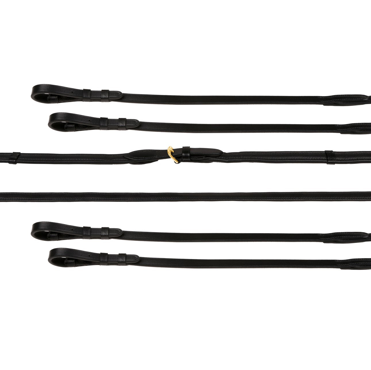 Double Bridle Reins Set (Flat) - (Gold fittings) | Lumiere Equestrian
